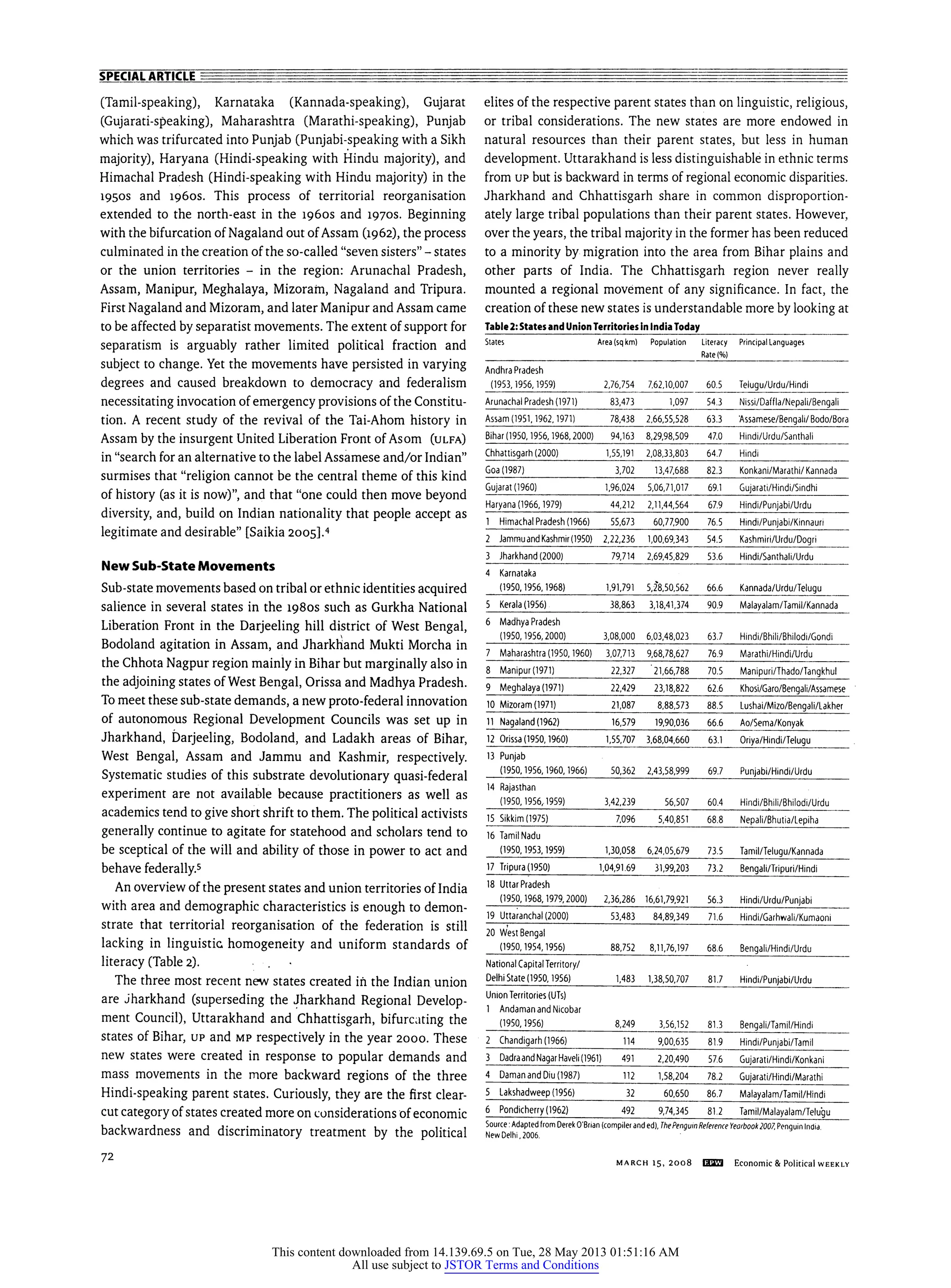 Reorganistion of states in india | PDF