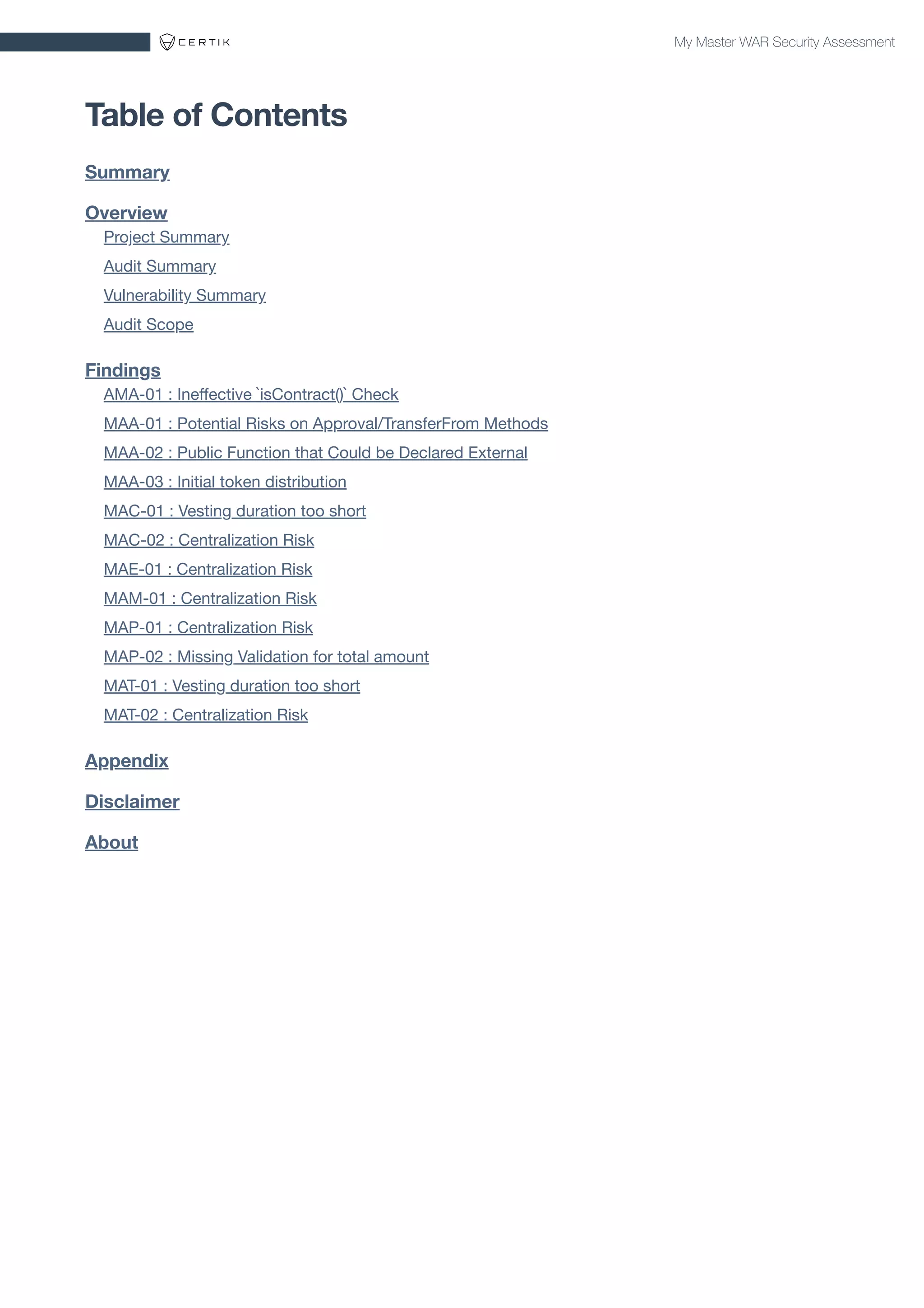 MyMasterWar $MAT Certik Audit | PDF