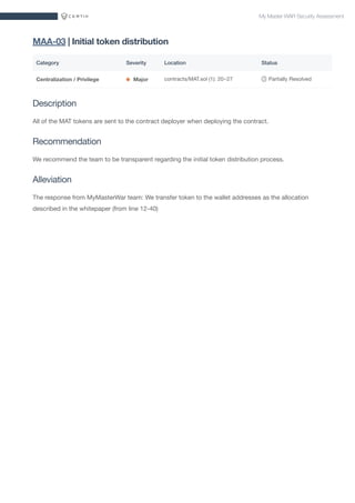 MyMasterWar $MAT Certik Audit | PDF
