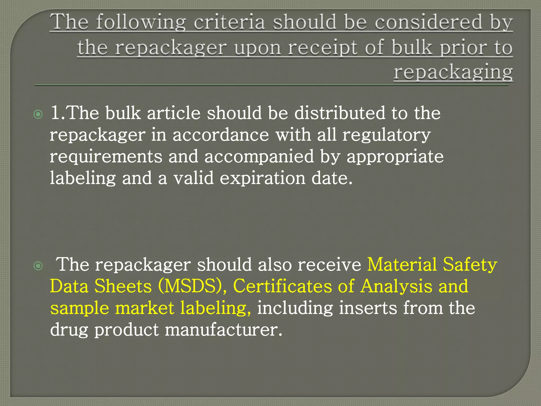 Repacking and relabelling | PPTX | Pharmaceutical Industry | Industries