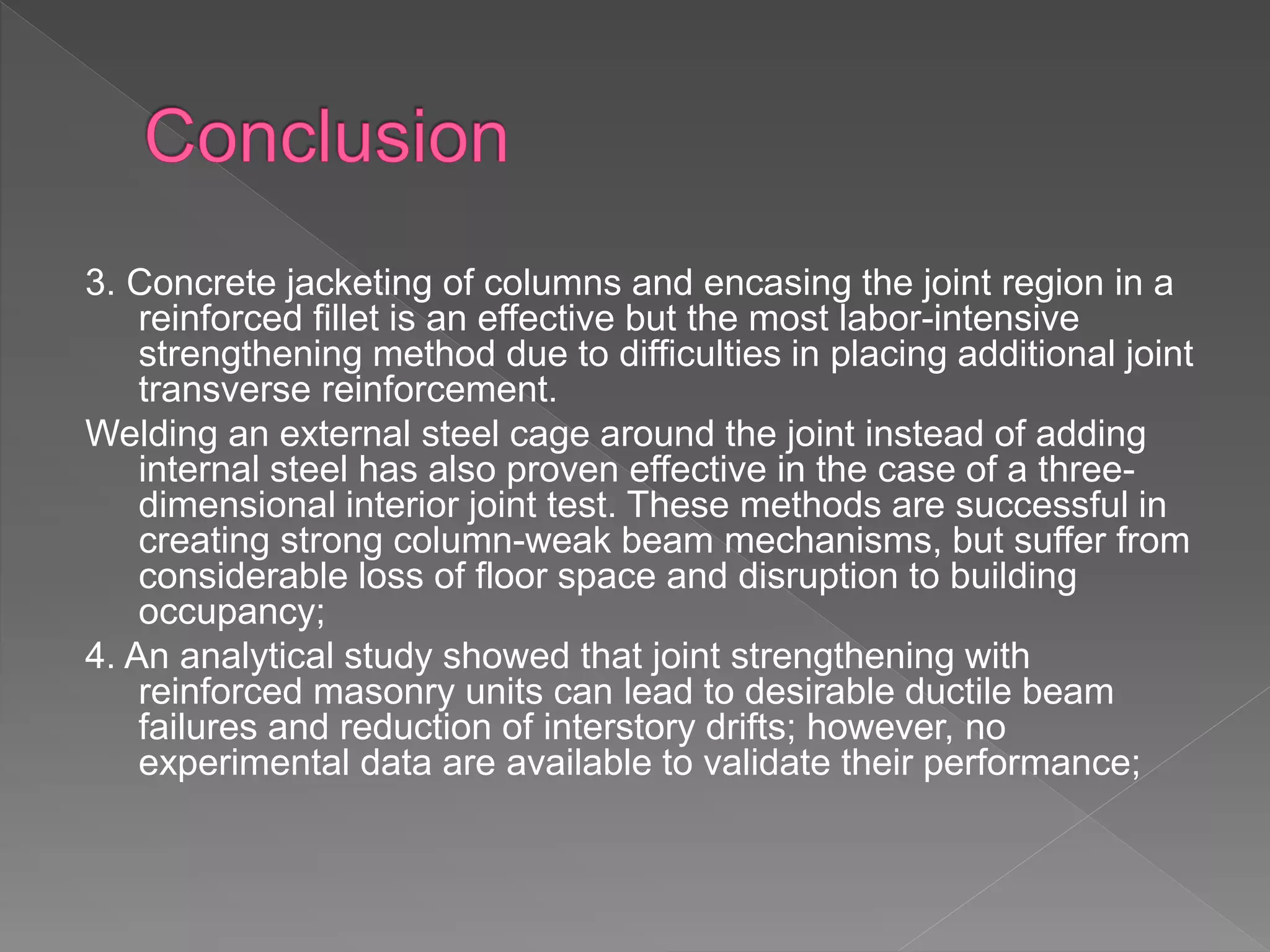 Repair and strengthening of reinforced concrete beam column joints | PPTX