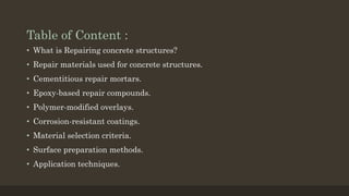 Repair Materials for concrete structures | PPT