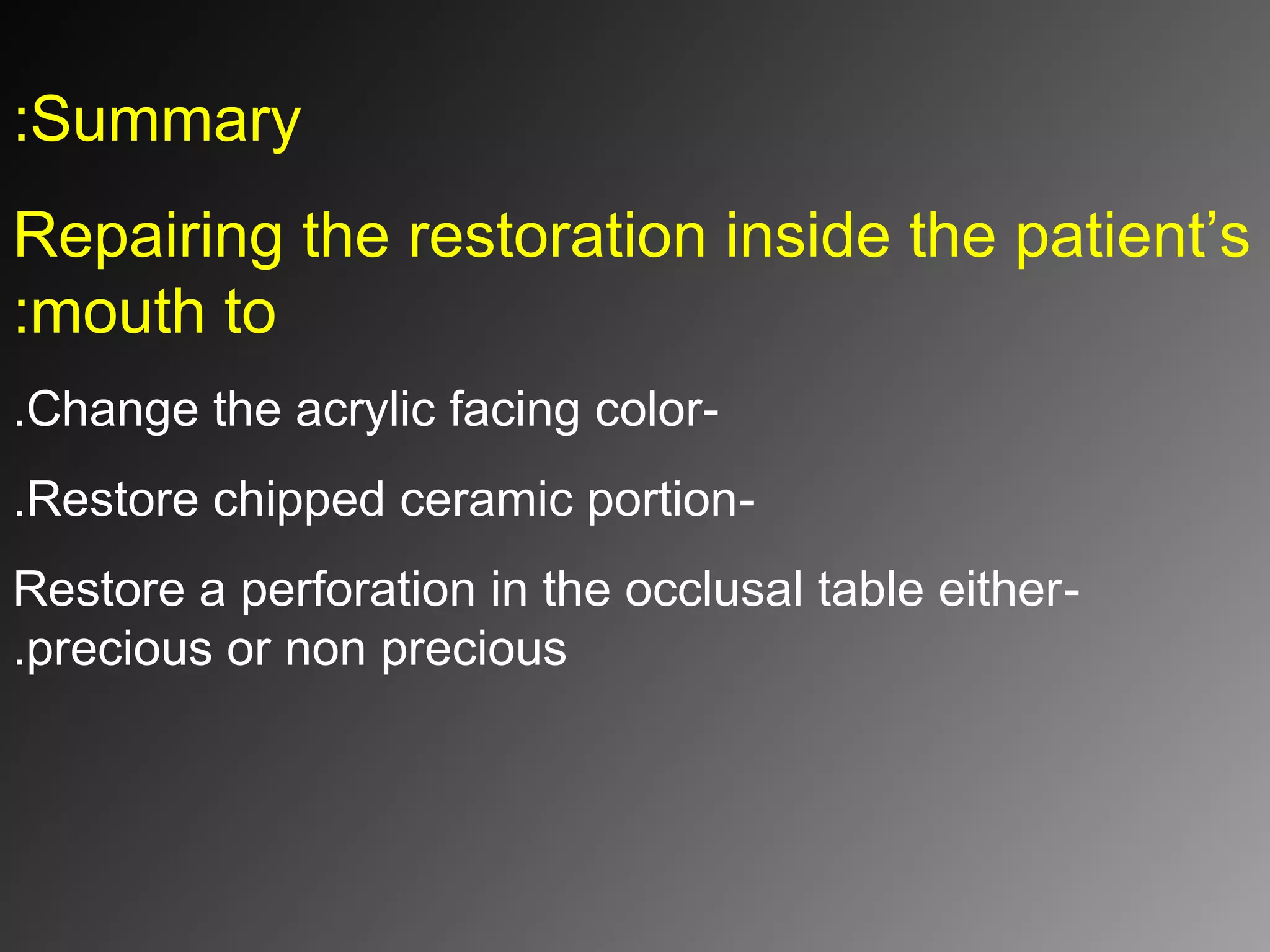 Repair of fixed partial denture | PPT