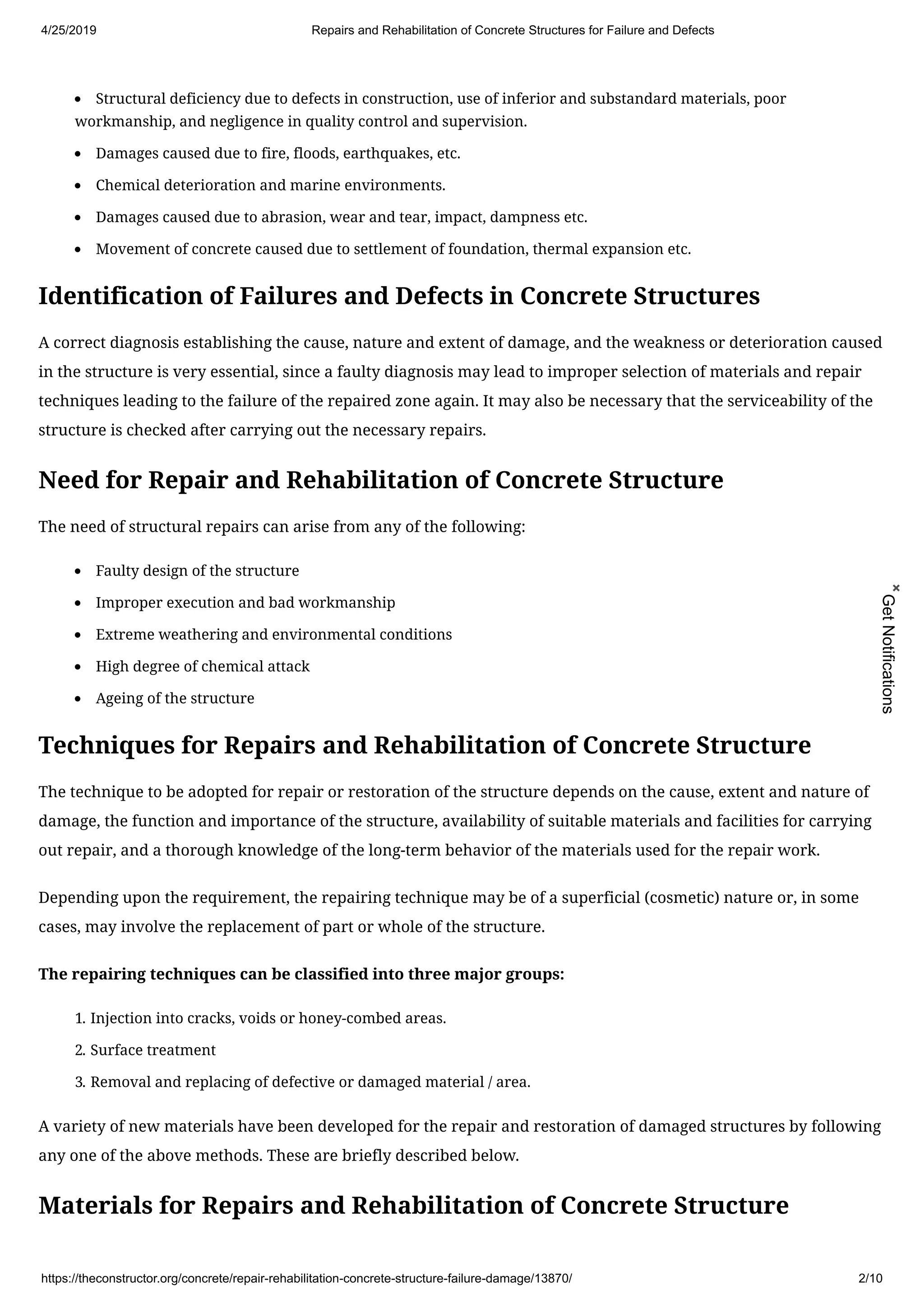 Repairs and rehabilitation of concrete structures for failure and ...