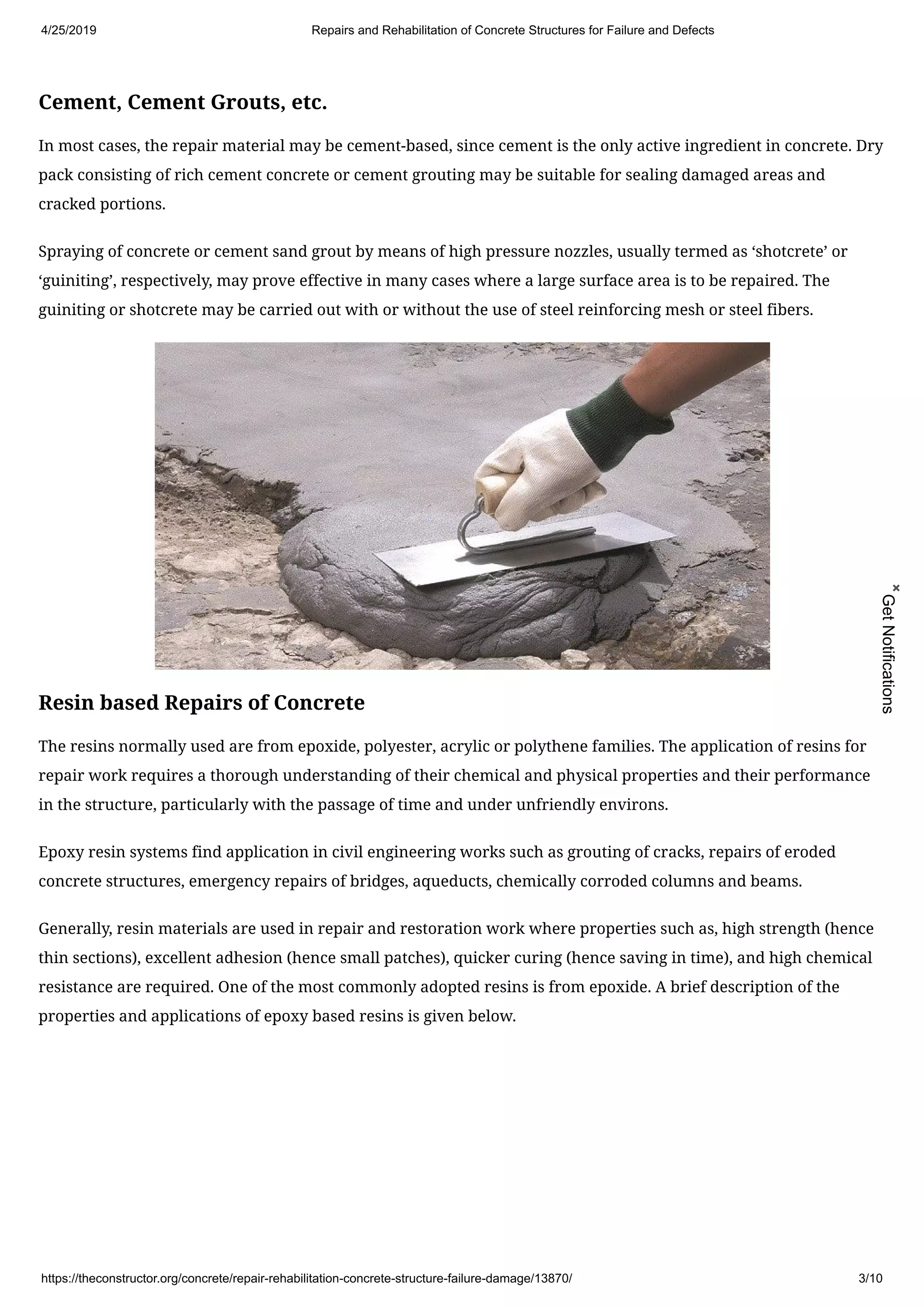 Repairs and rehabilitation of concrete structures for failure and ...