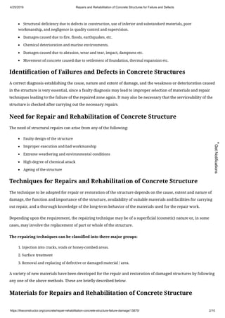 Repairs and rehabilitation of concrete structures for failure and ...
