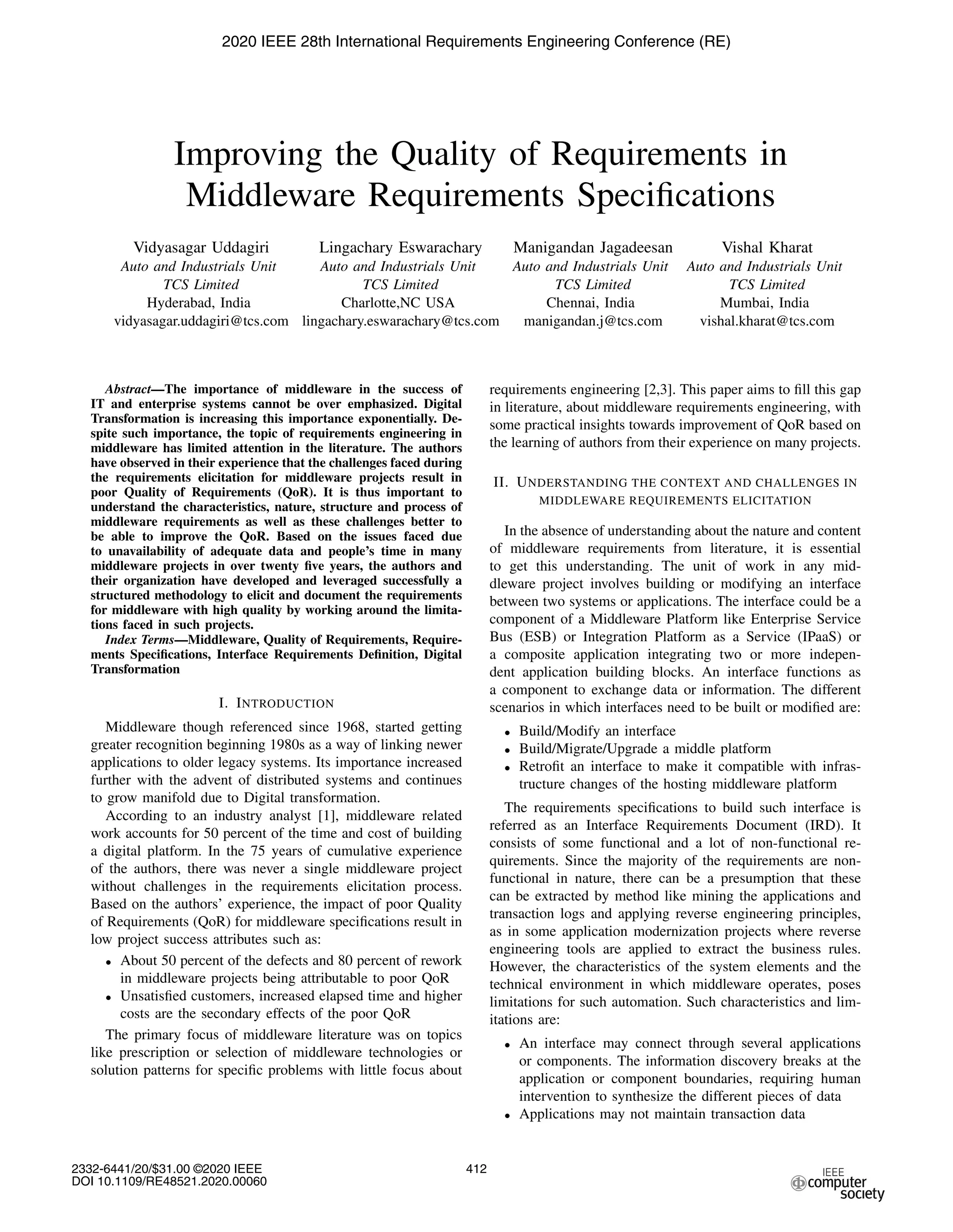 Improving the Quality of Requirements in Middleware Requirements ...