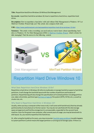 Repartition hard-drive-windows-10 | PDF