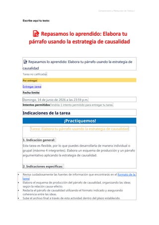 📝 Repasamos lo aprendido Elabora tu párrafo usando la estrategia de ...