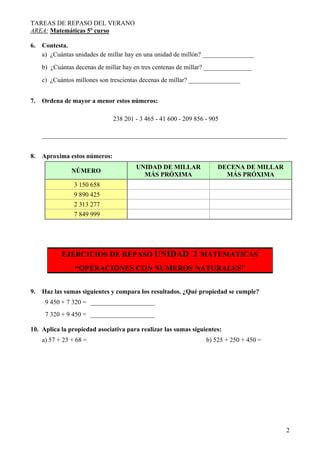 Repaso verano-matematicas-5º | PDF