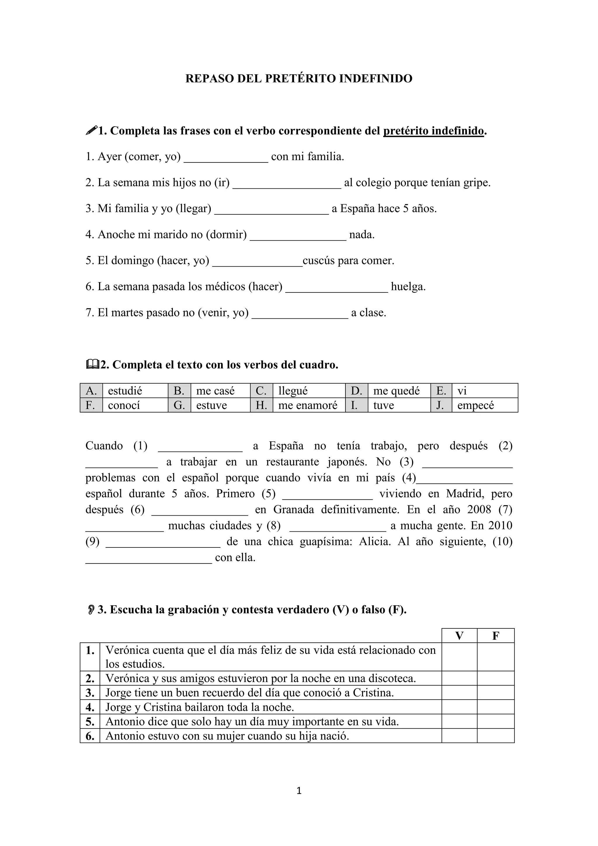 Repaso del pretérito indefinido | PDF