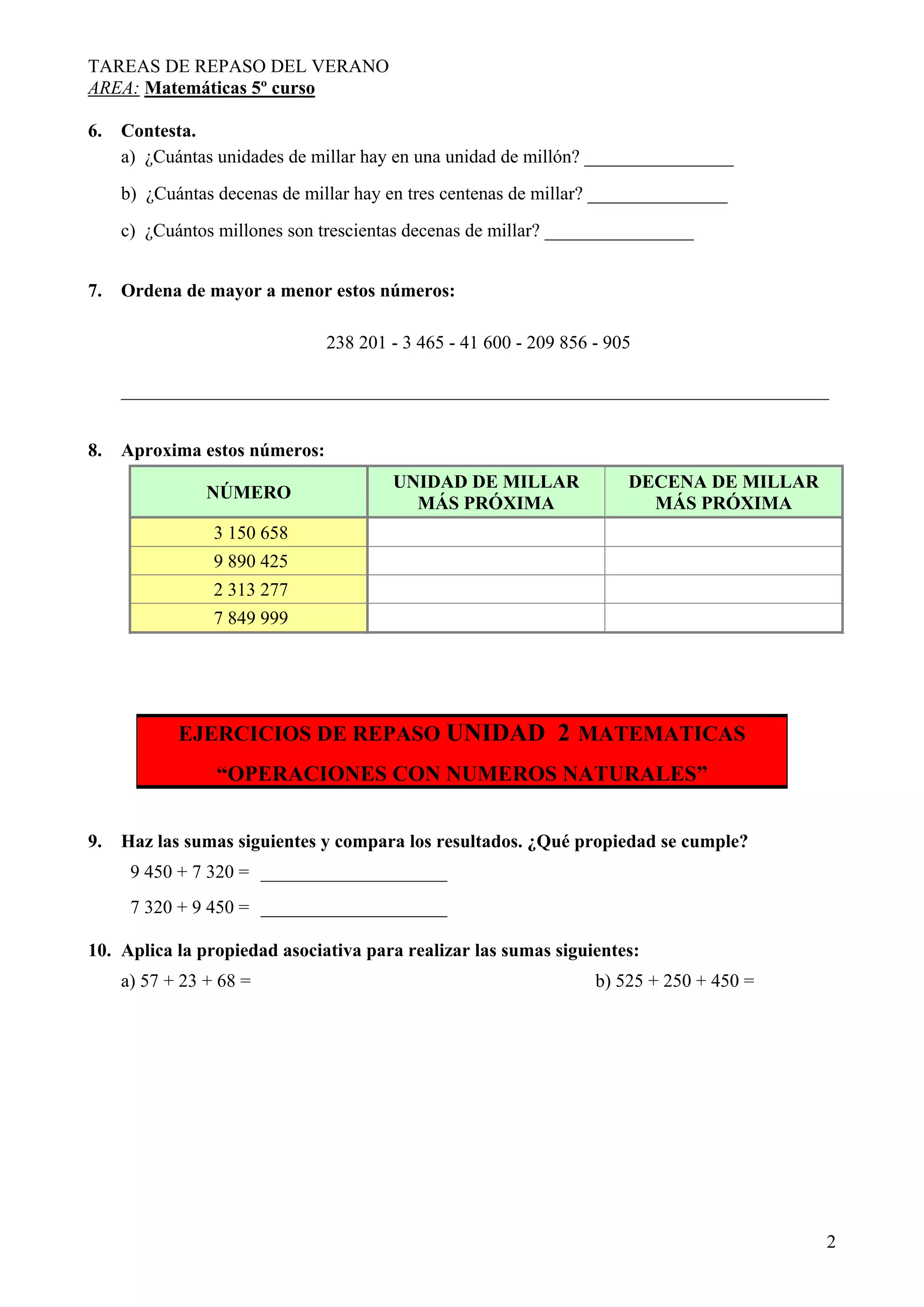Repaso matematicas 5 grago | PDF