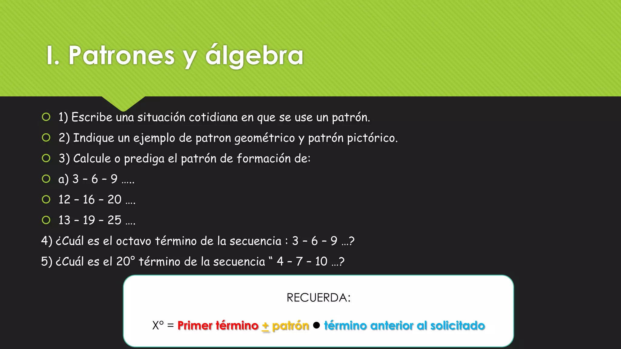 Repaso para la prueba de patrones y álgebra | PPT