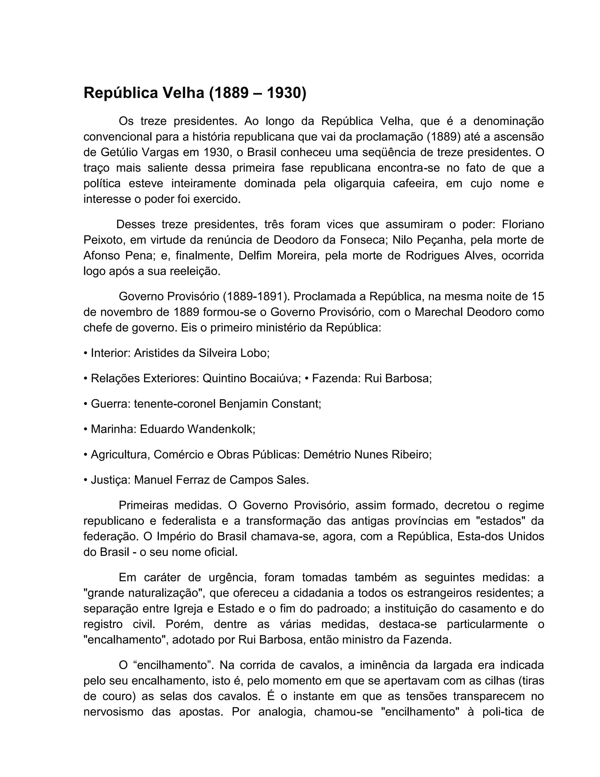 República velha (1889 1930) | PDF