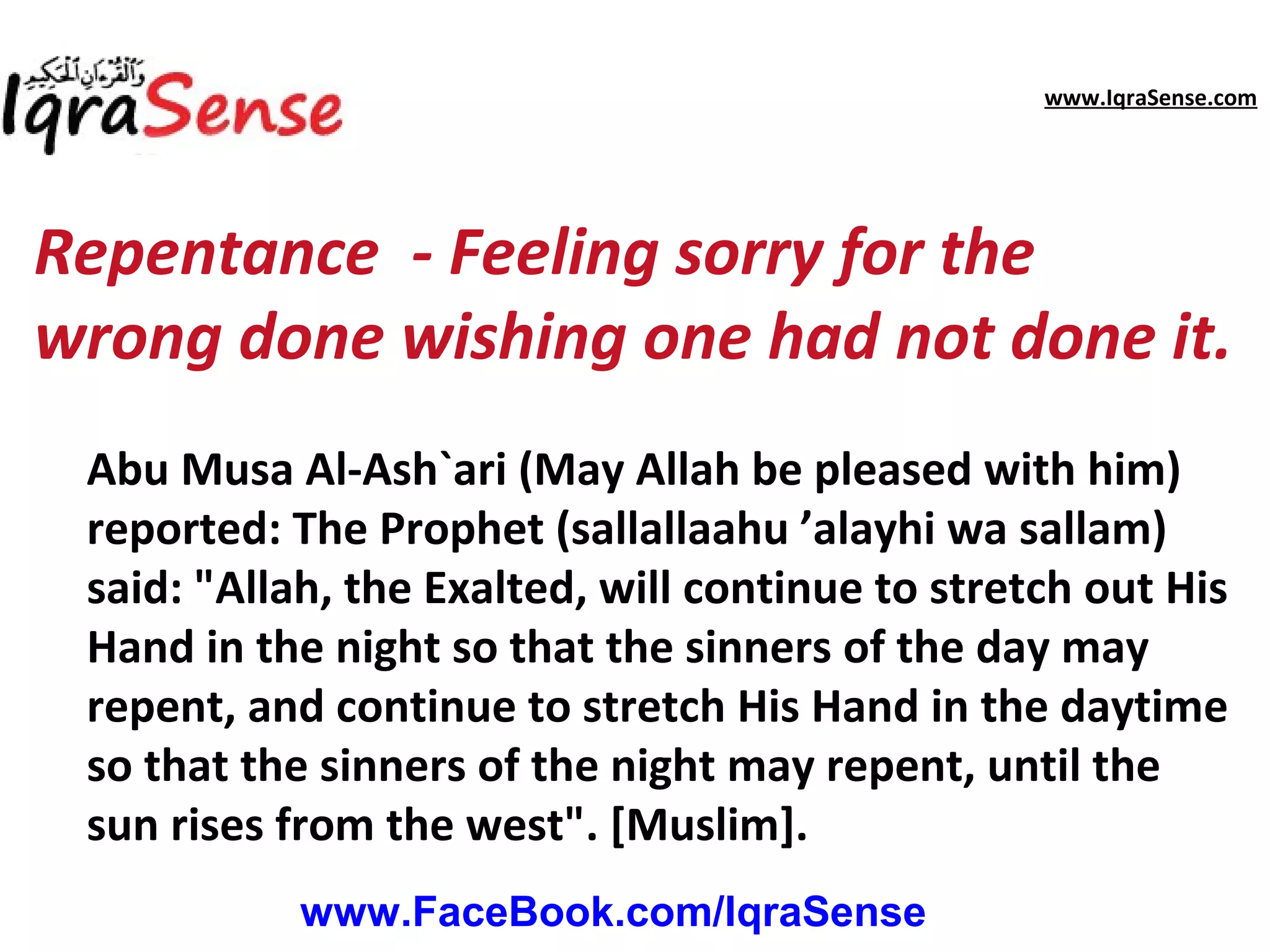 Repentance and Tawbah in Islam from Quran Hadith | PPT