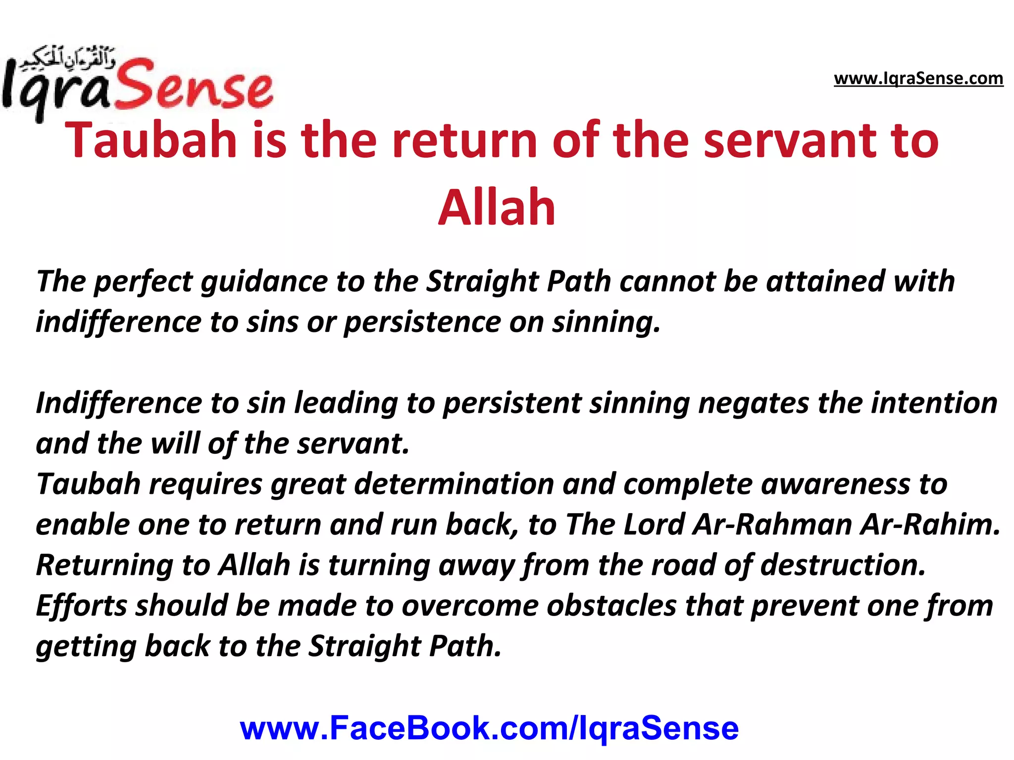 Repentance and Tawbah in Islam from Quran Hadith | PPT