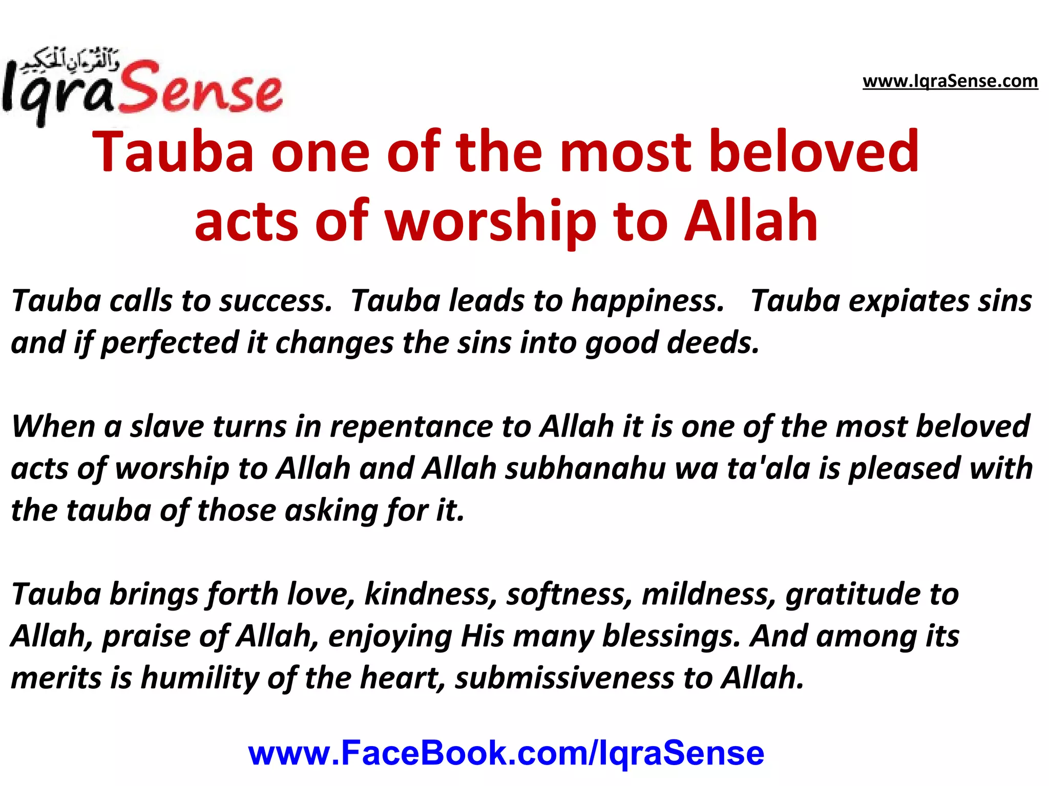 Repentance and Tawbah in Islam from Quran Hadith | PPT