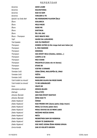 band COOL - repertoar | XLS