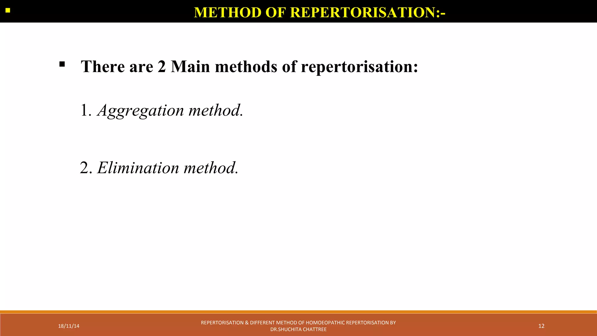 Repertorisation & different method of homoeopathic repertorisation | PPS