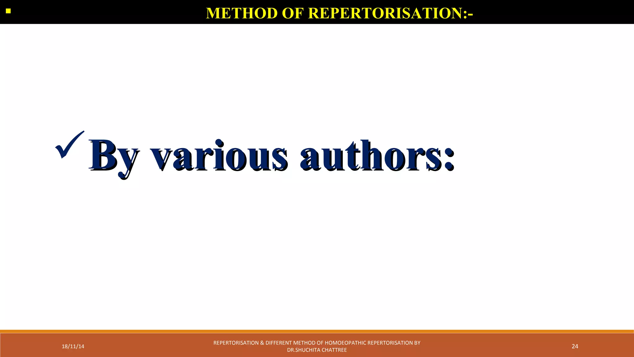Repertorisation & different method of homoeopathic repertorisation | PPS