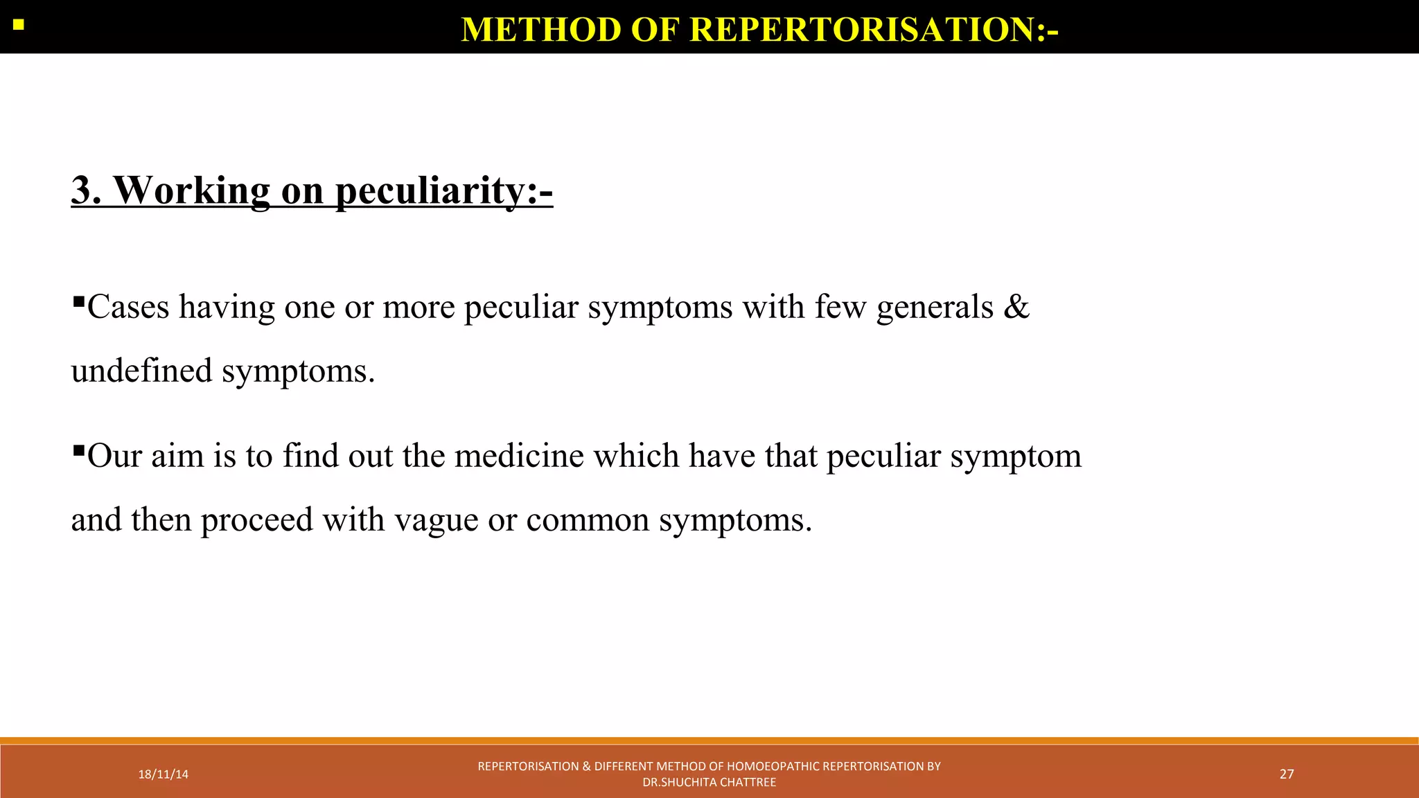 Repertorisation & different method of homoeopathic repertorisation | PPS