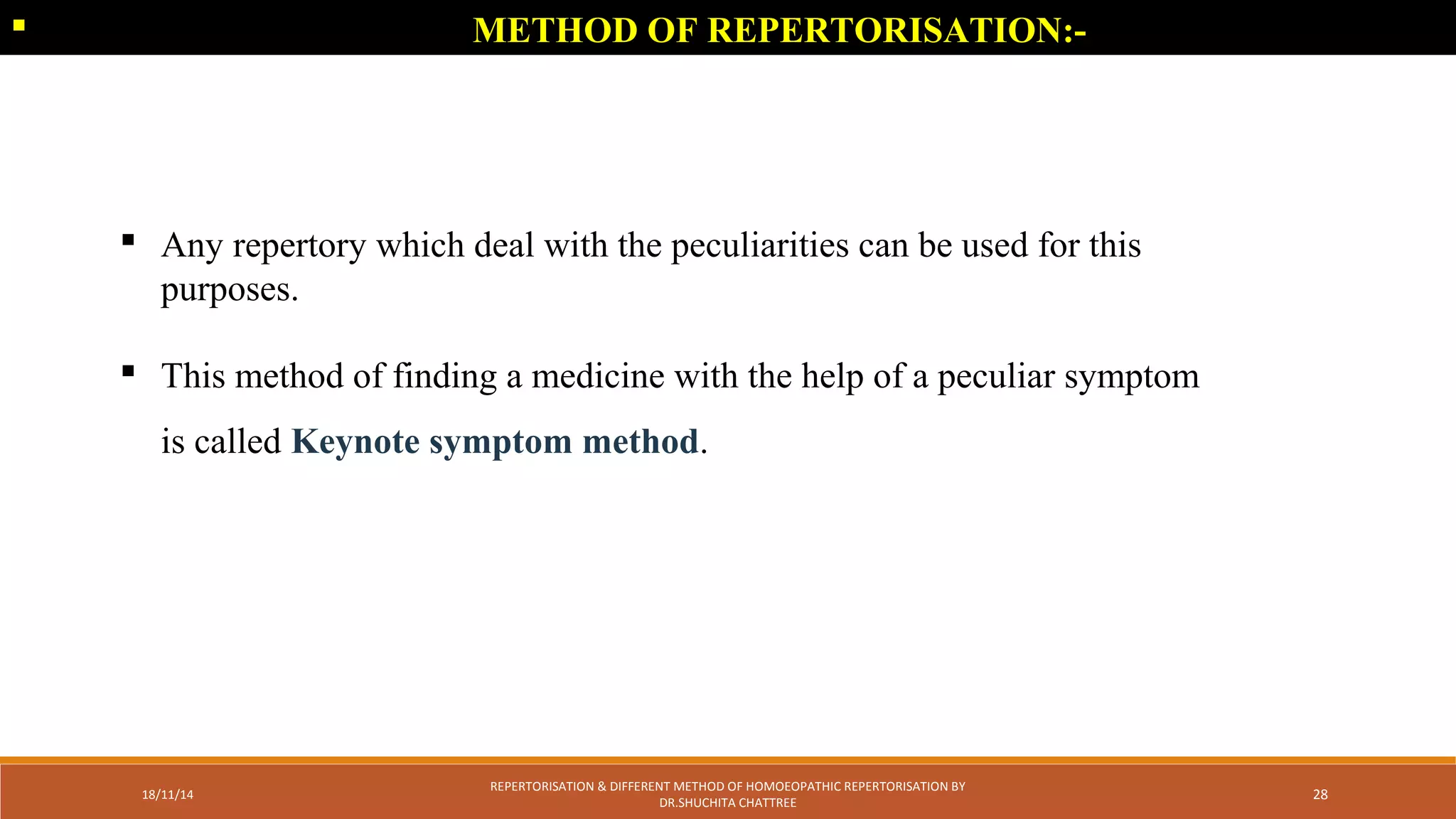 Repertorisation & different method of homoeopathic repertorisation | PPS