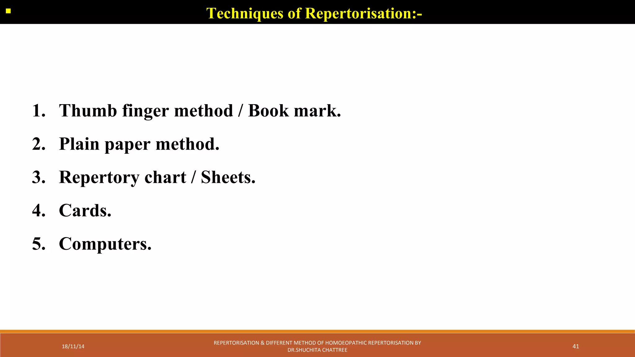 Repertorisation & different method of homoeopathic repertorisation | PPS
