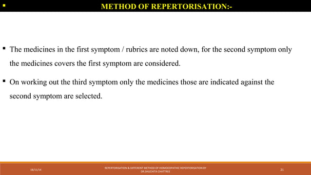 Repertorisation & different method of homoeopathic repertorisation ...
