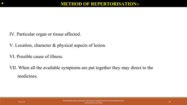 Repertorisation & different method of homoeopathic repertorisation ...