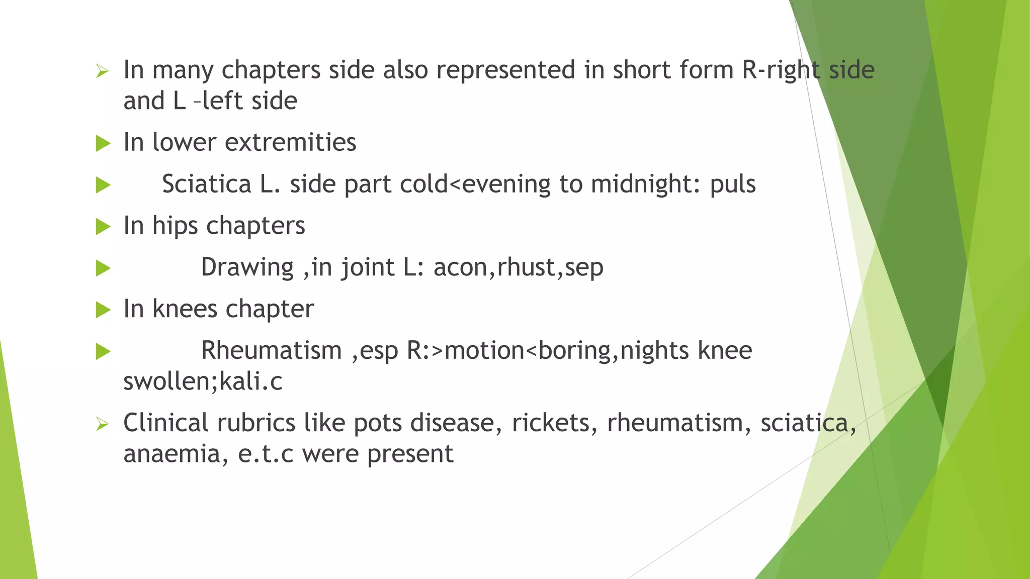 Repertory to the symptoms of rheumatism, sciatica | PPTX