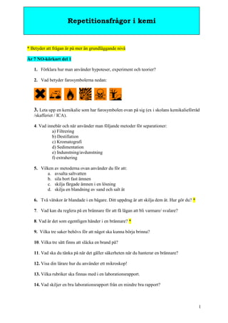 Repetitionsfragor i kemi | PDF