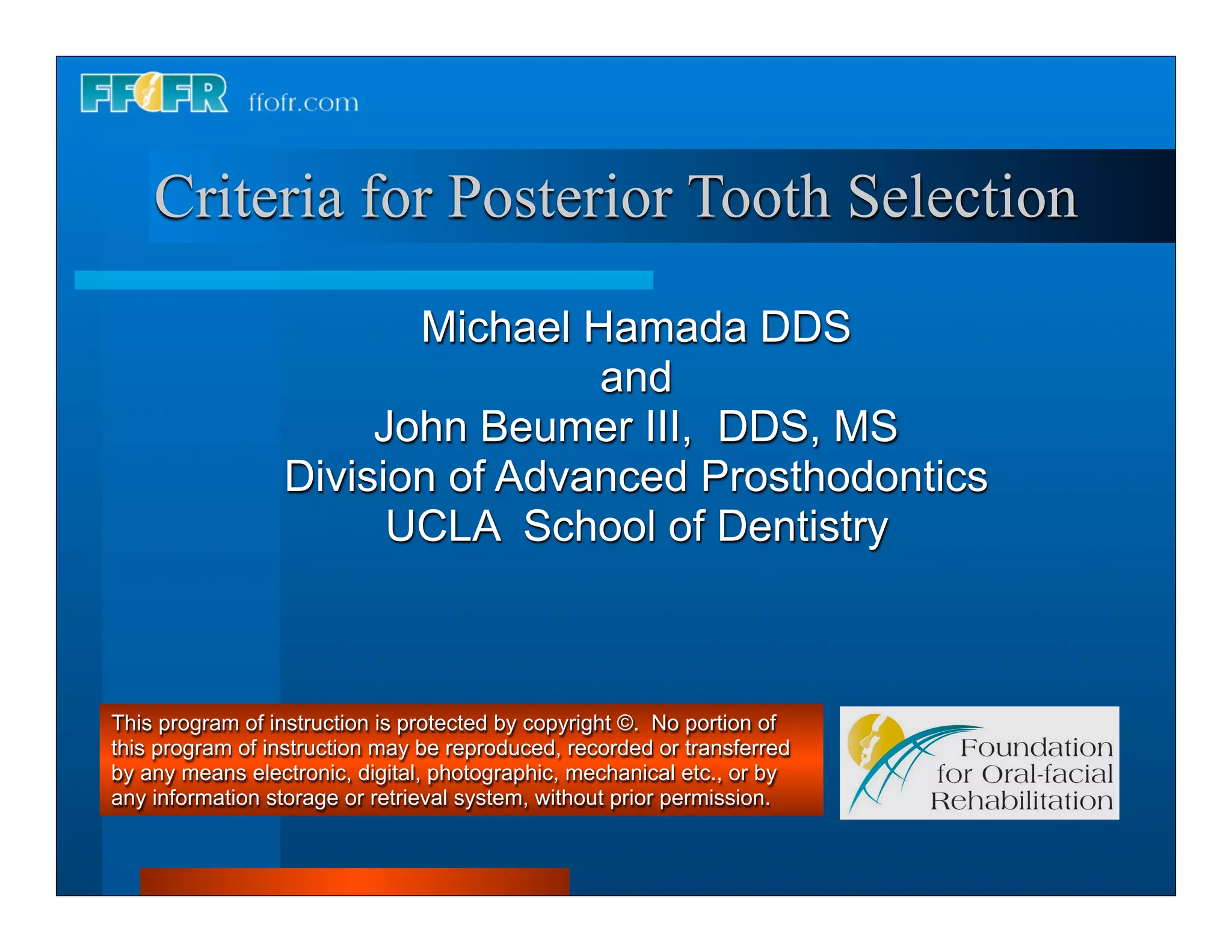 (Replace) 22.criteria for posterior tooth selection | PDF