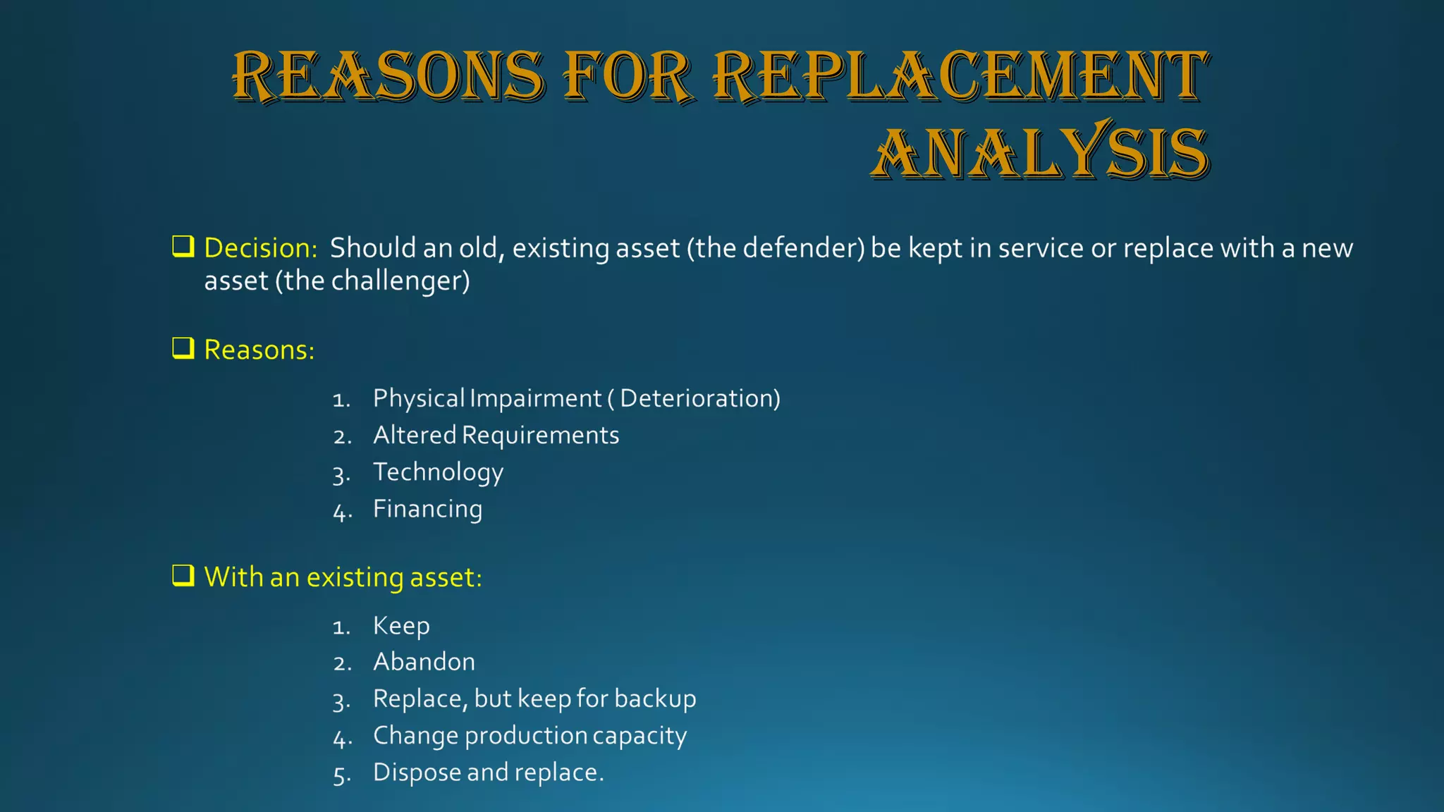 Replacement analysis importance and application | PPT