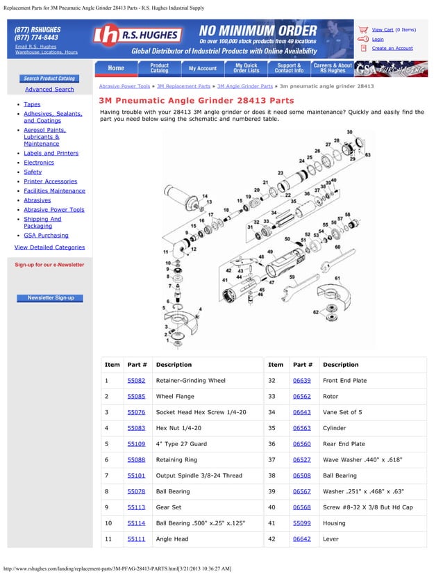 Replacement parts for 3 m pneumatic angle grinder 28413 parts | PDF