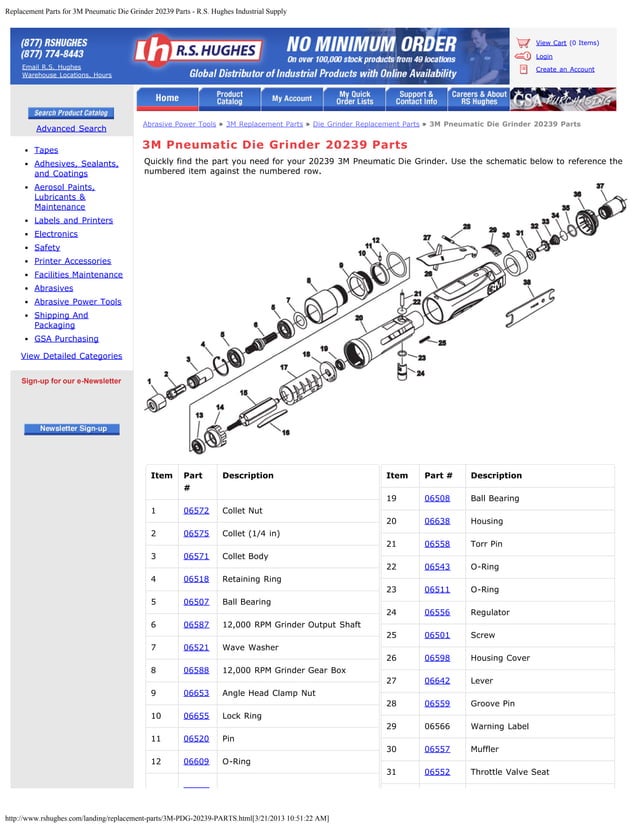 Replacement parts for 3 m pneumatic die grinder 20239 parts | PDF