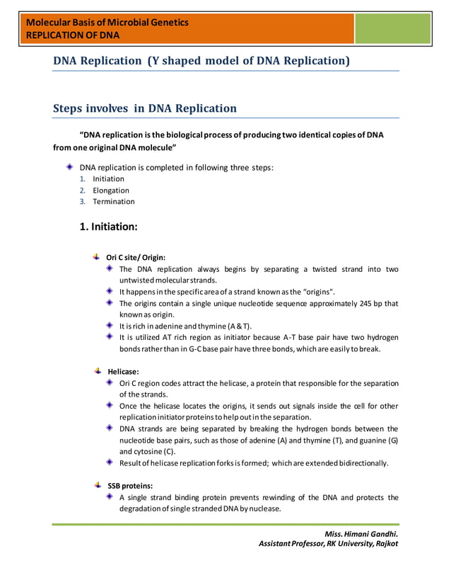 Replication of dna | DOCX