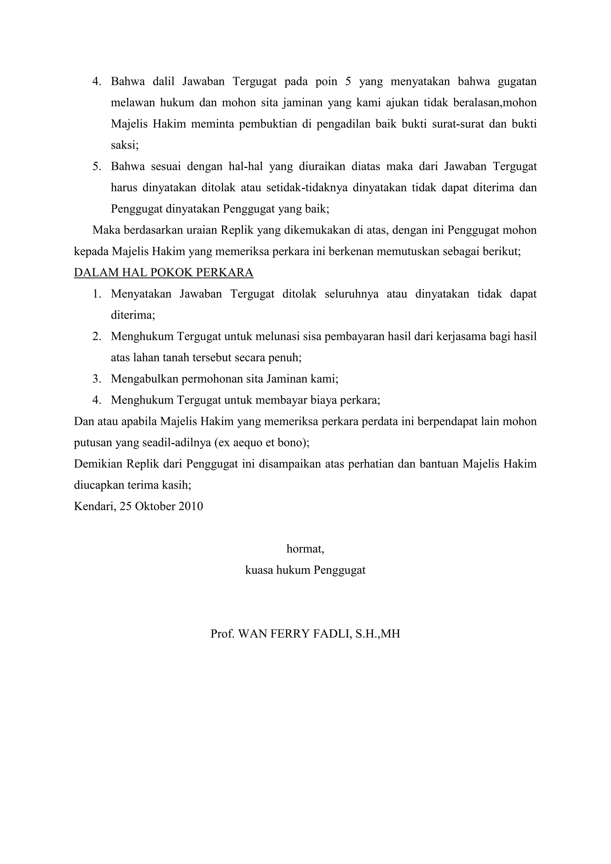 Replik dalam perkara perdata | DOCX