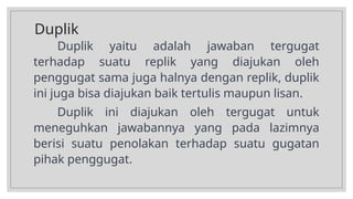 PPT REPLIK DUPLIK MEDIASI HUKUM ACARA PERDATA | PPT