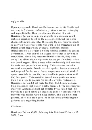 reply to thisUpon my research, Hurricane Dorian was set to h | PDF