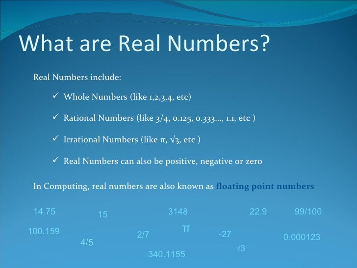 Representation Of Real Numbers Representation Of Real Numbers