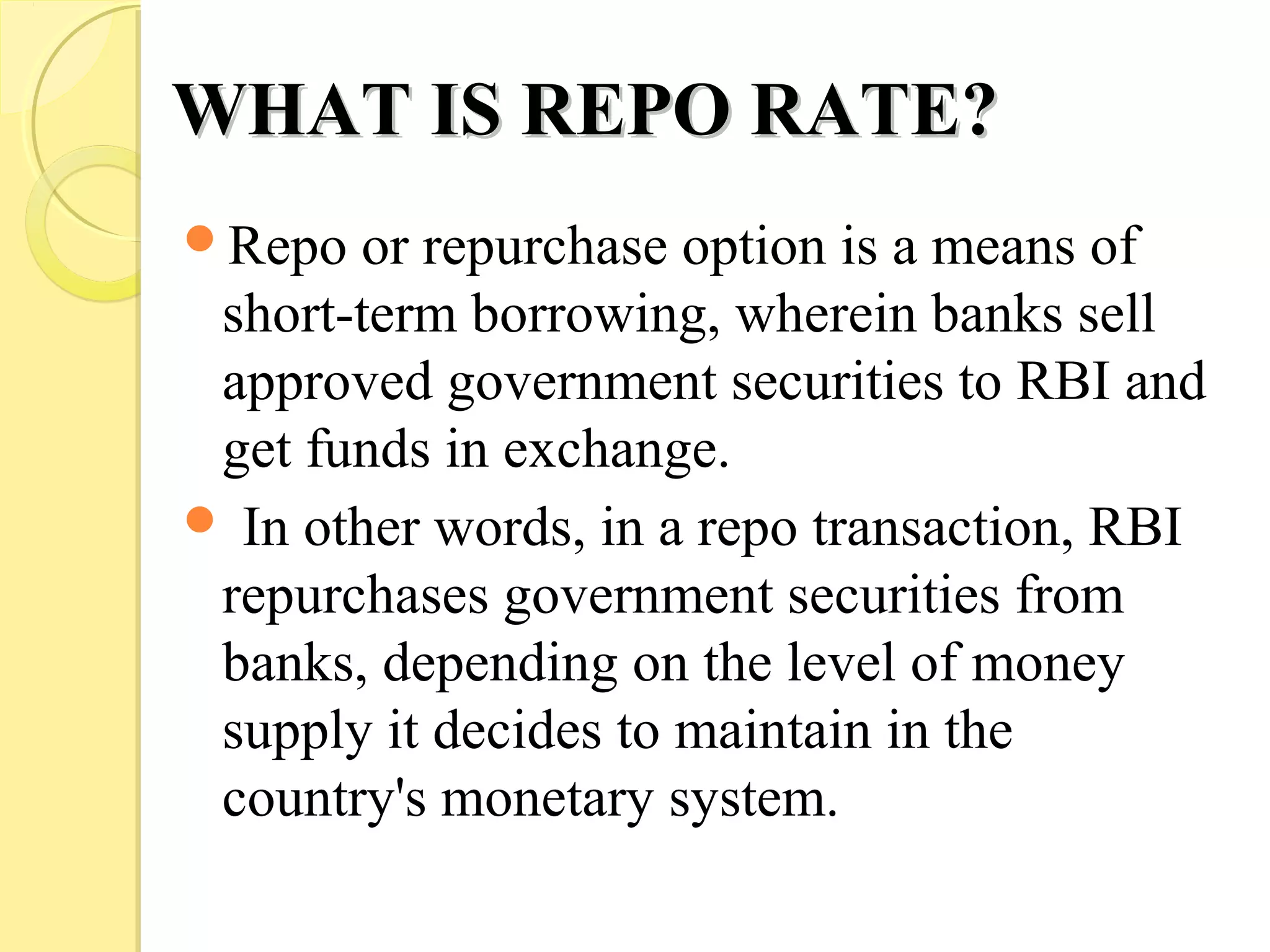 Repo rate and reverse repo rate | PPT