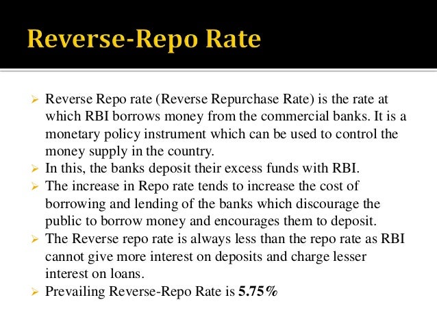 Repo rate, reverse repo rate, interest rate