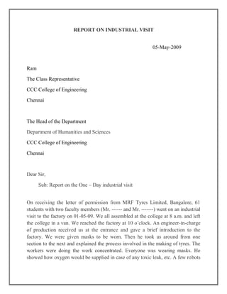 Industrial Visit Report | DOCX