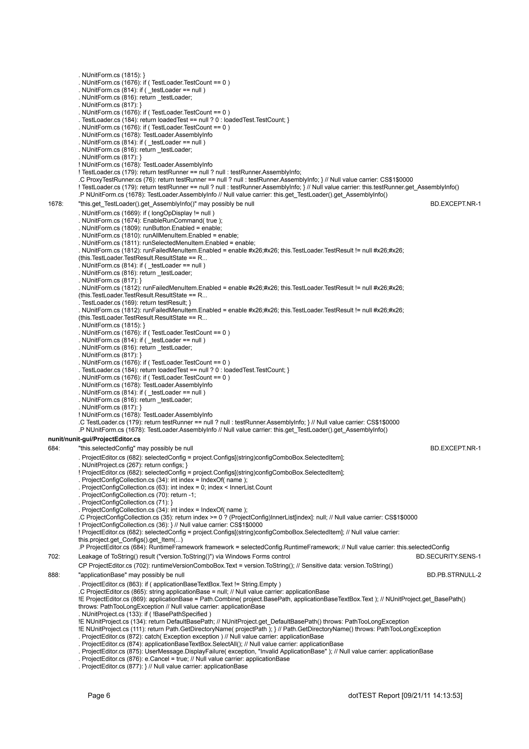 Nunit C# source code defects report by Parasoft dotTEST | PDF ...