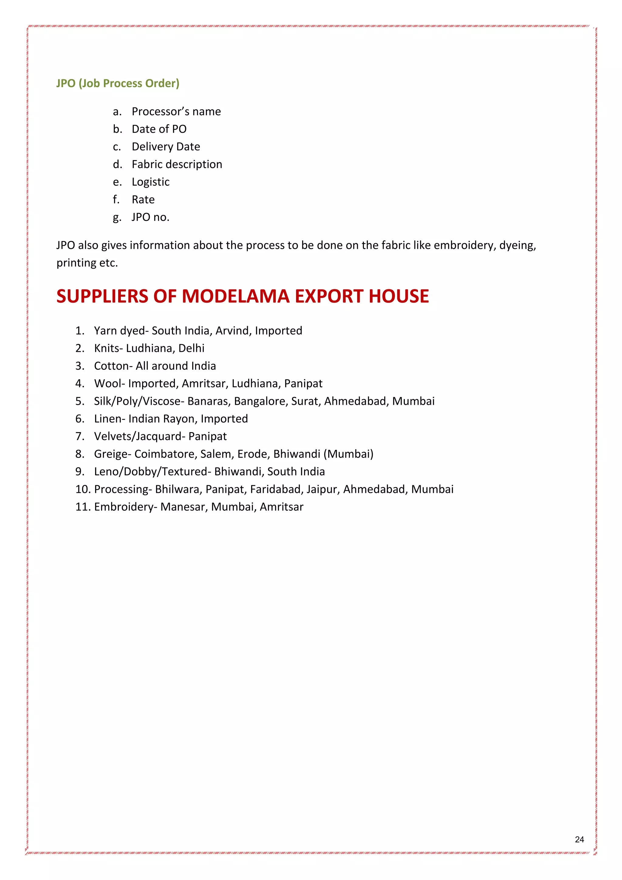 Modelama Exports - Apparel Manufacturing Internship Report | PDF