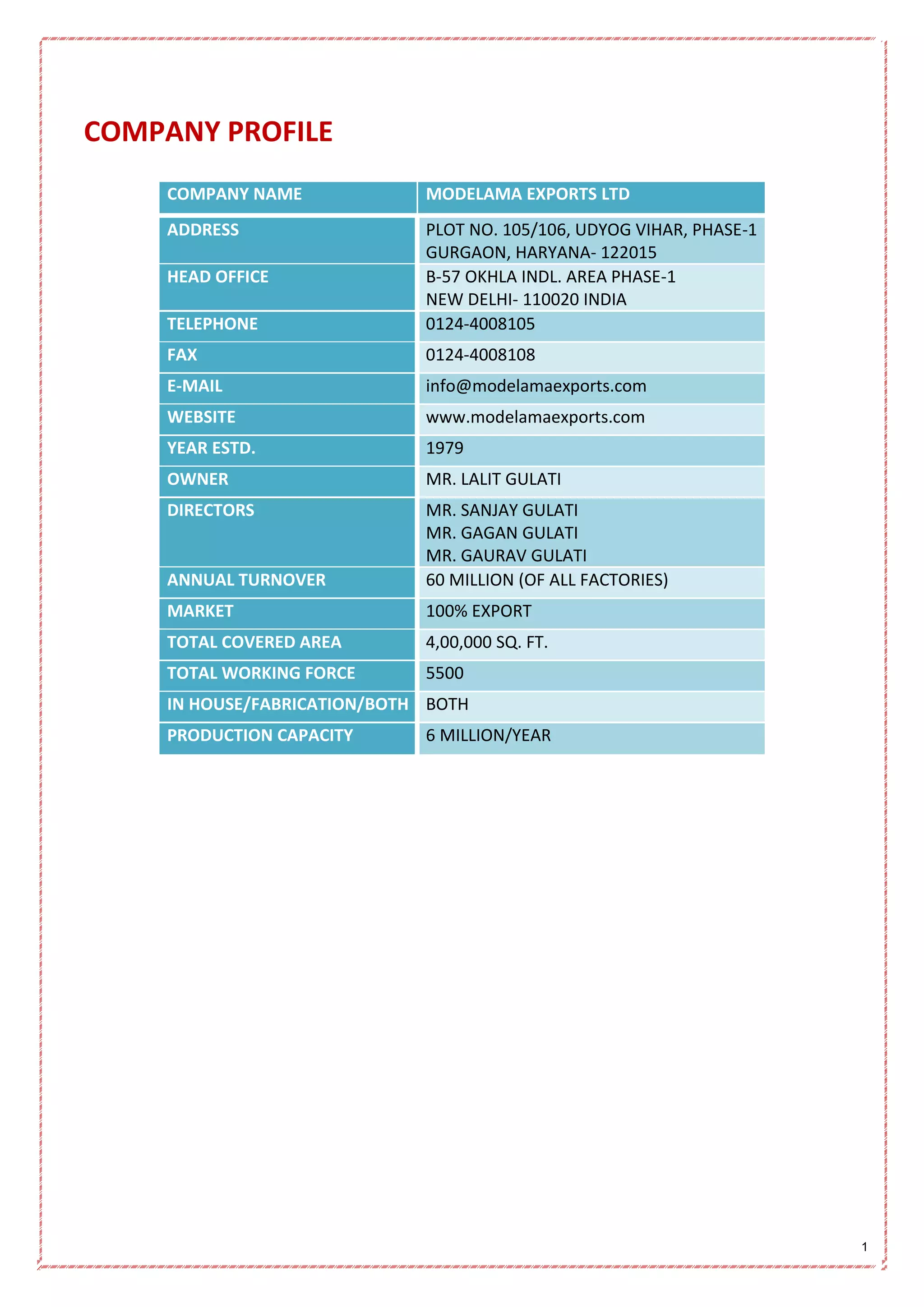 Modelama Exports - Apparel Manufacturing Internship Report | PDF