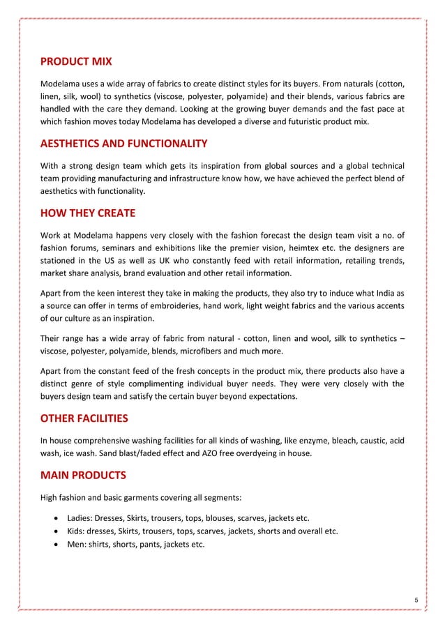 Modelama Exports - Apparel Manufacturing Internship Report | PDF