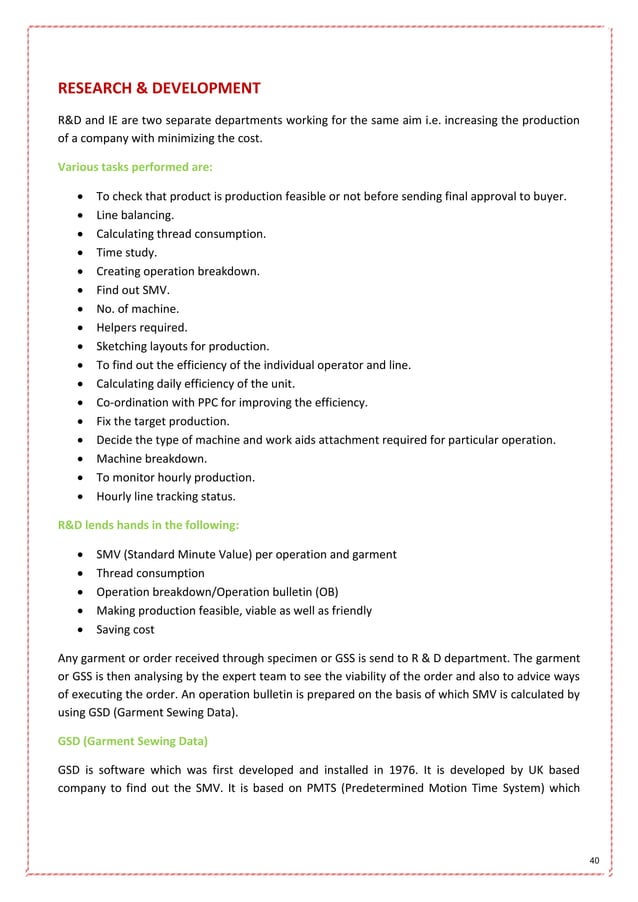 Modelama Exports - Apparel Manufacturing Internship Report | PDF