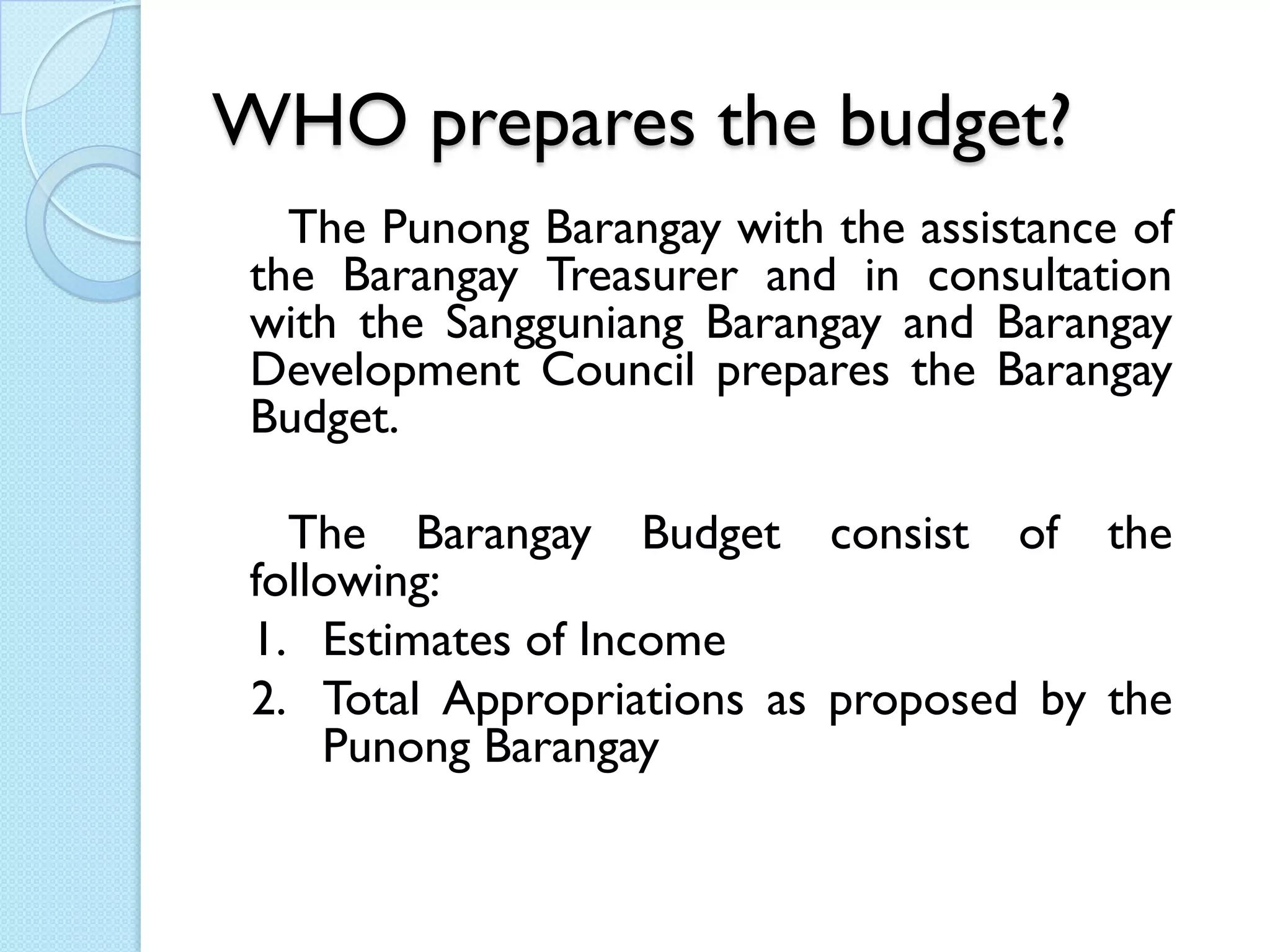 Overview in Barangay Budgeting | PPTX