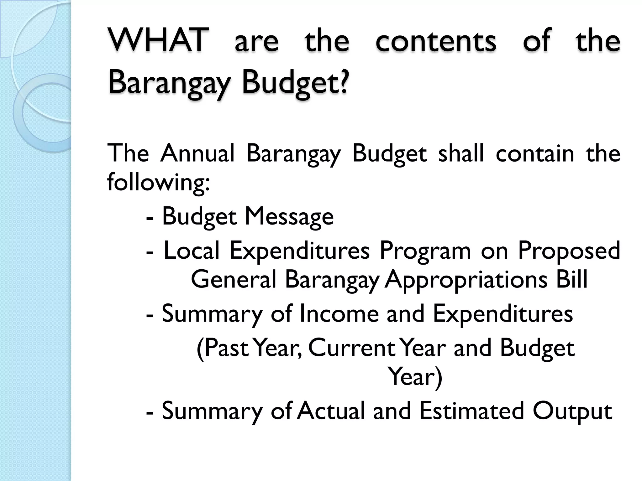 Overview in Barangay Budgeting | PPTX